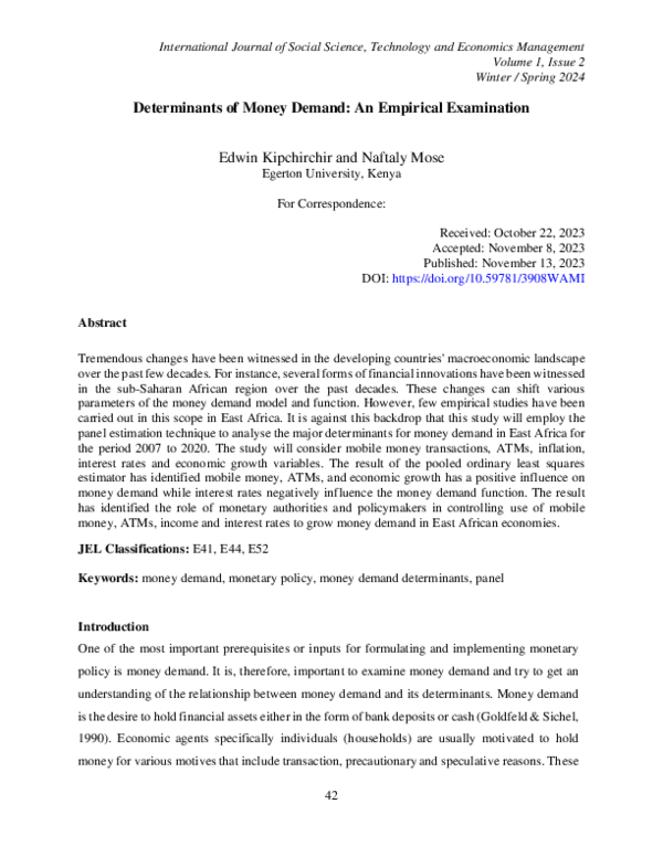 (PDF) Determinants of Money Demand: An Empirical Examination
