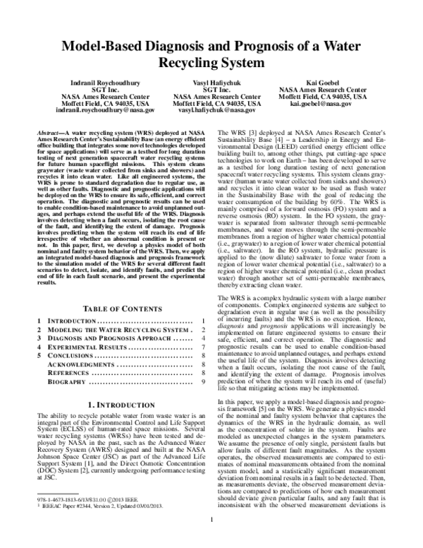 (PDF) Model-based diagnosis and prognosis of a water recycling system | Kai Goebel - Academia.edu