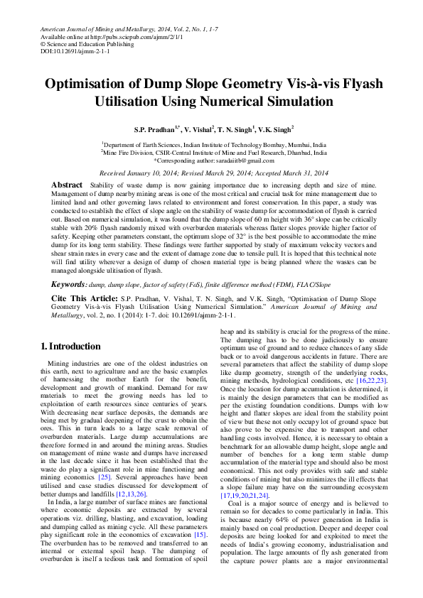 (PDF) Optimisation of Dump Slope Geometry Vis-à-vis Flyash Utilisation ...