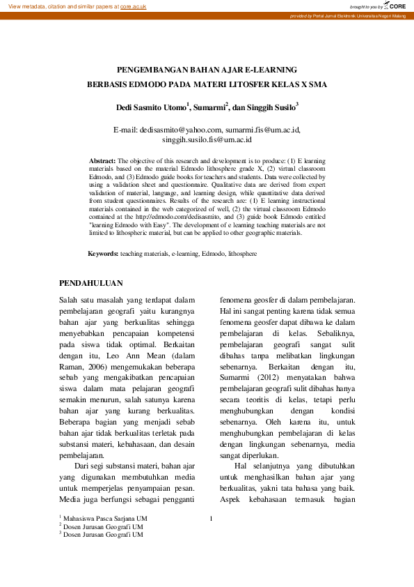 (PDF) Pengembangan Bahan Ajar E-Learning Berbasis Edmodo pada Materi Litosfer Kelas X SMA ...