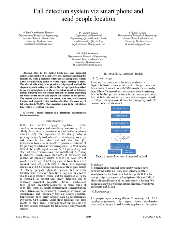 (PDF) Fall detection system via smart phone and send people location