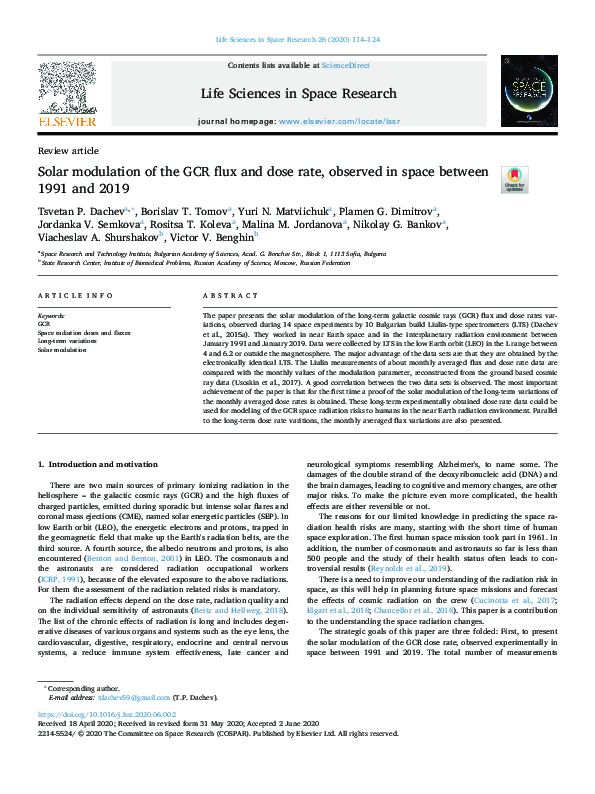 (PDF) Solar modulation of the GCR flux and dose rate, observed in space ...