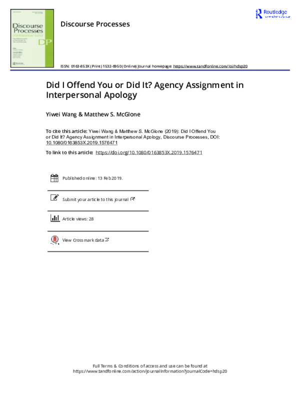 (PDF) Did I Offend You or Did It? Agency Assignment in Interpersonal ...