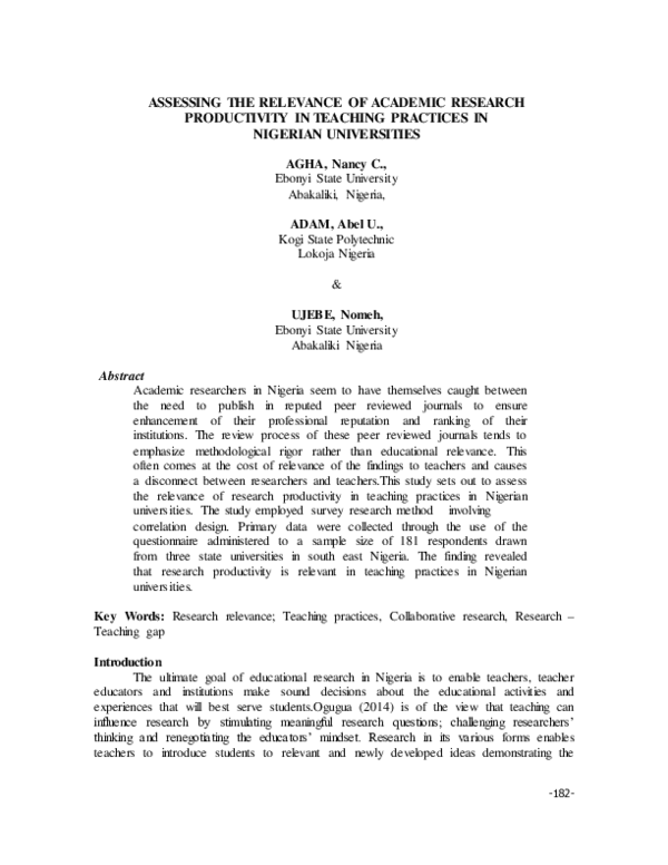 (PDF) Assessing the relevance of academic research productivity in ...