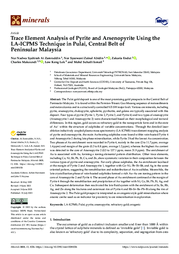 (PDF) Trace Element Analysis of Pyrite and Arsenopyrite Using the LA-ICPMS Technique in Pulai ...
