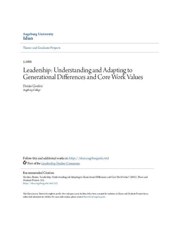 (PDF) Leadership: Understanding and Adapting to Generational ...