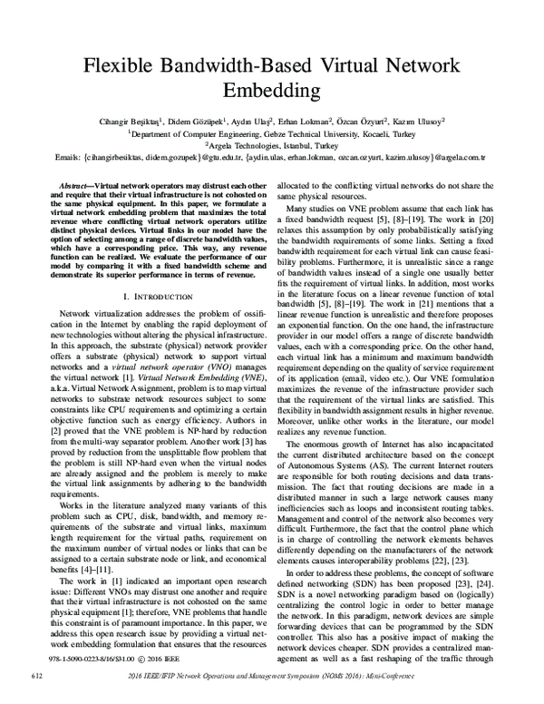 (PDF) Flexible bandwidth-based virtual network embedding