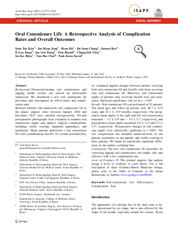 (PDF) Oral Commissure Lift: A Retrospective Analysis of Complication ...