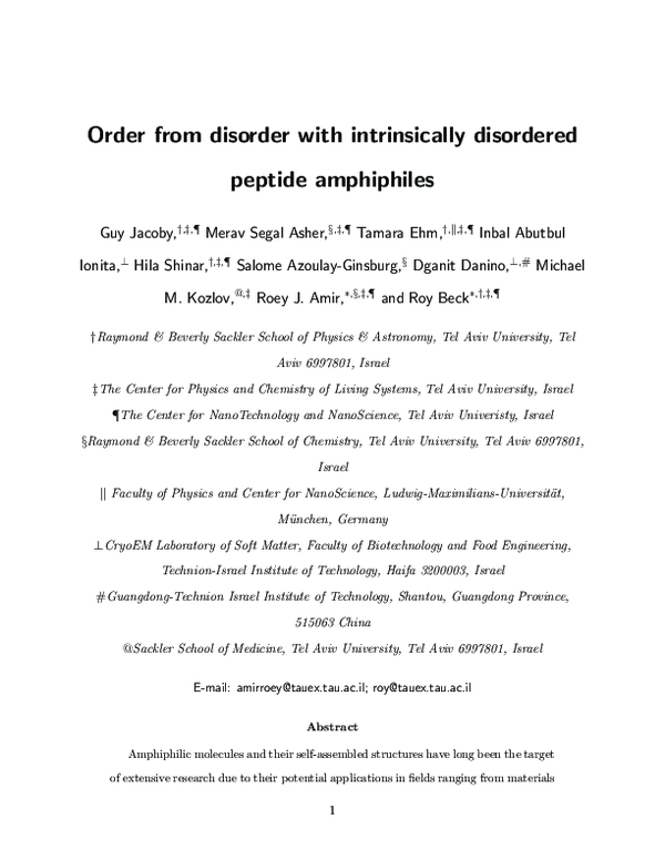(PDF) Order from Disorder with Intrinsically Disordered Peptide Amphiphiles | Salome Azoulay ...