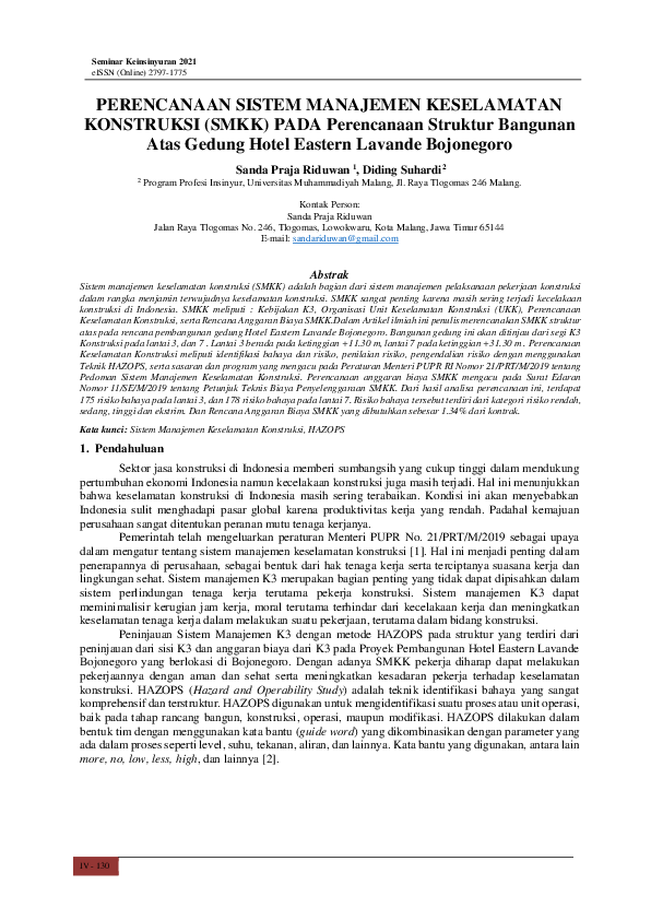 (PDF) PERENCANAAN SISTEM MANAJEMEN KESELAMATAN KONSTRUKSI (SMKK) PADA ...