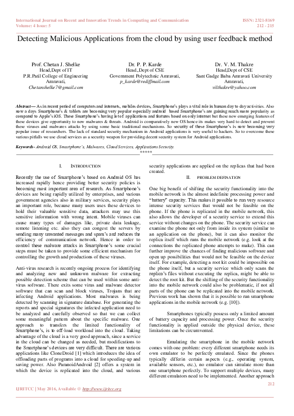 (PDF) Detecting Malicious Applications from the cloud by using user ... (PDF) Detecting Malicious Applications from the cloud by using user ...