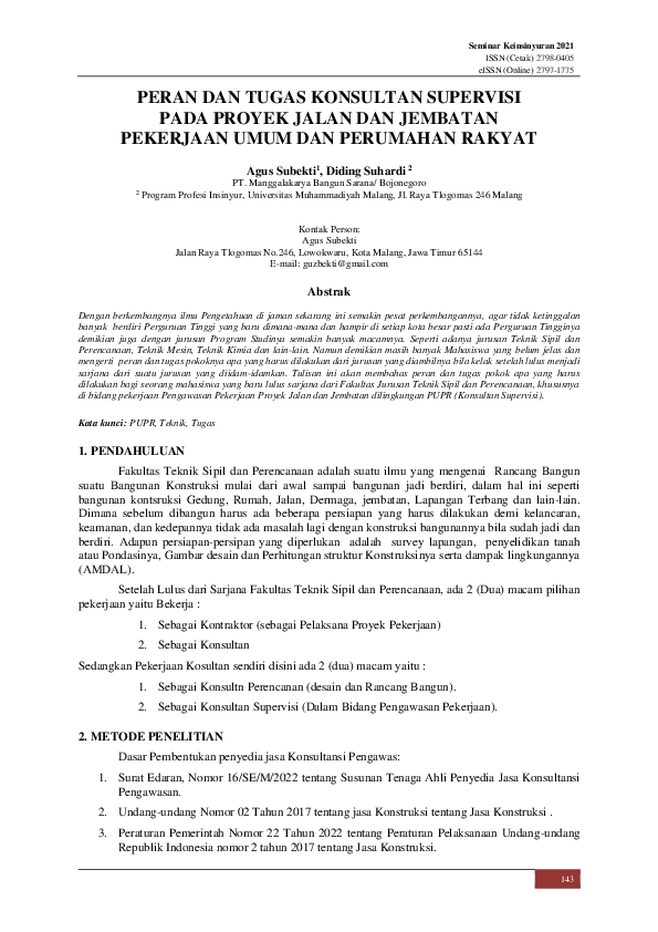 (PDF) Peran Dan Tugas Konsultan Supervisi Pada Proyek Jalan Dan ...
