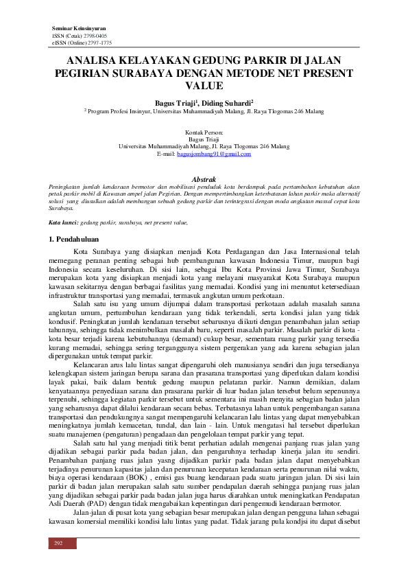 (PDF) Analisa Kelayakan Gedung Parkir di Jalan Pegirian Surabaya dengan ...