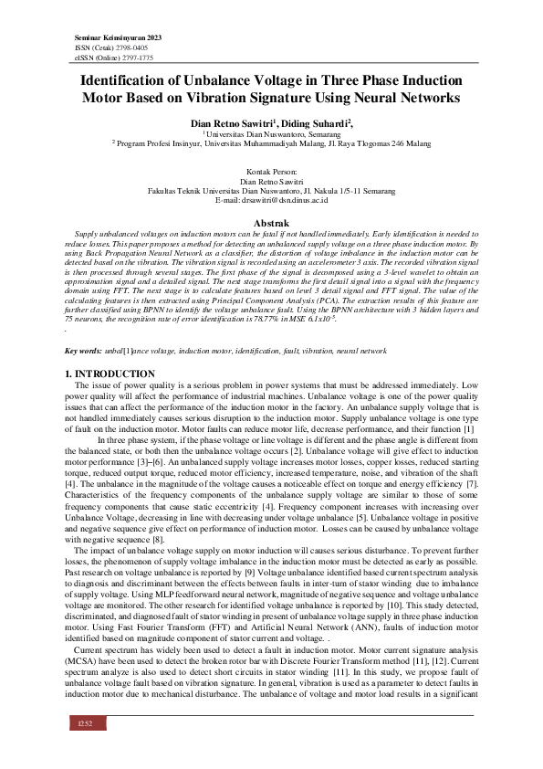 (PDF) Identification of Unbalance Voltage in Three Phase Induction Motor Based on Vibration ...
