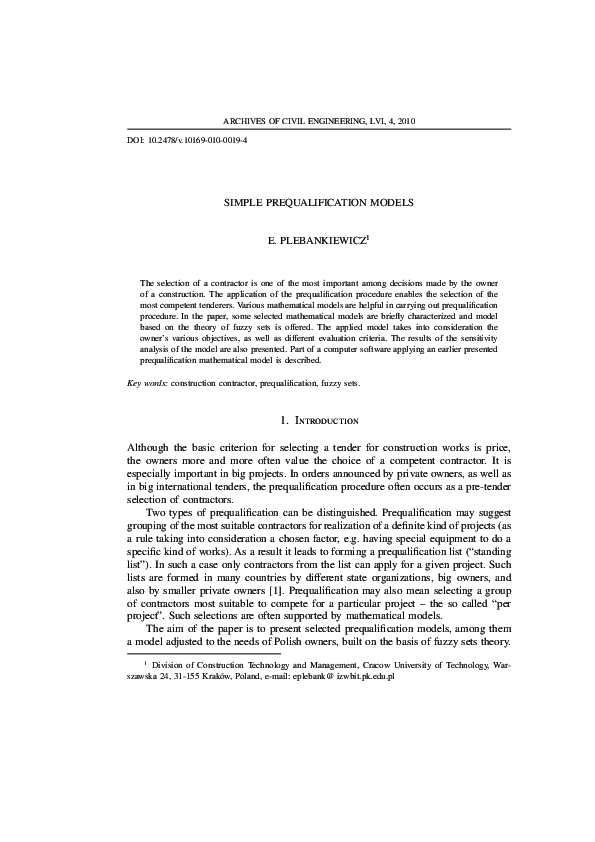 (PDF) Simple Prequalification Models