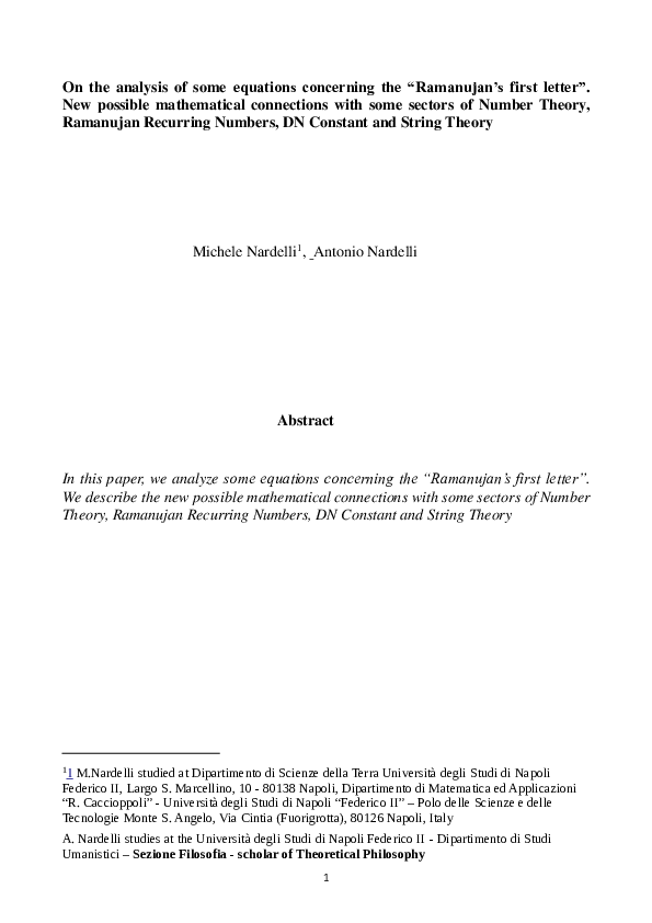Pdf On The Analysis Of Some Equations Concerning The Ramanujans