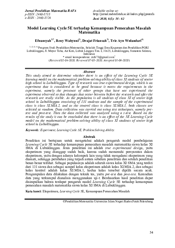 (PDF) Model Learning Cycle 5E terhadap Kemampuan Pemecahan Masalah Matematika