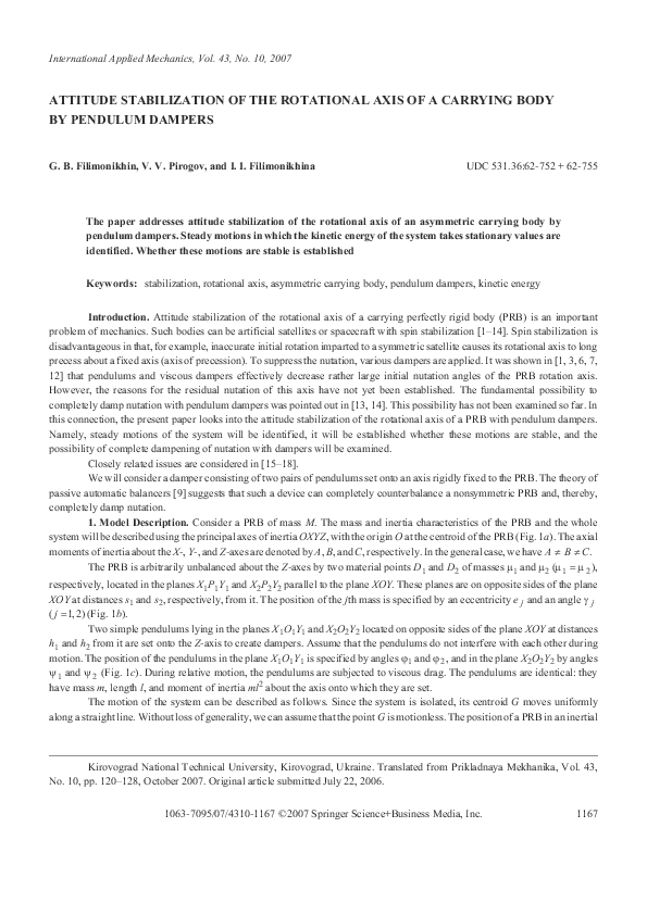 (PDF) Attitude stabilization of the rotational axis of a carrying body ...