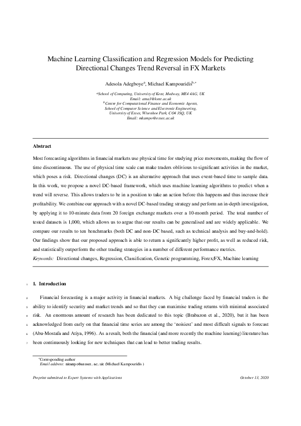 (PDF) Machine learning classification and regression models for predicting directional changes ...