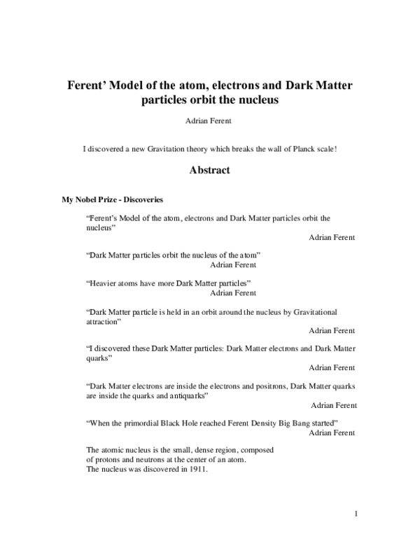 (PDF) Ferent' Model of the atom, electrons and Dark Matter particles ...