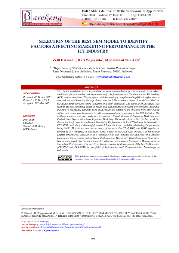 (PDF) Selection of the Best Sem Model to Identify Factors Affecting ...
