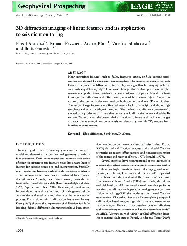 (PDF) 3D diffraction imaging of linear features and its application to ...