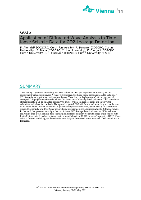 Pdf Application Of Diffracted Wave Analysis To Time Lapse Seismic Data For Co2leakage Detection