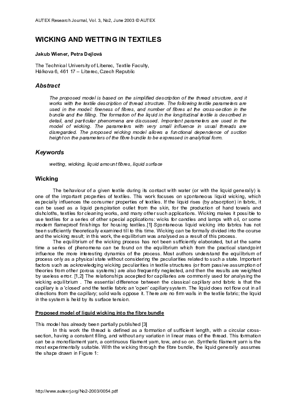(PDF) Wicking and wetting in textiles
