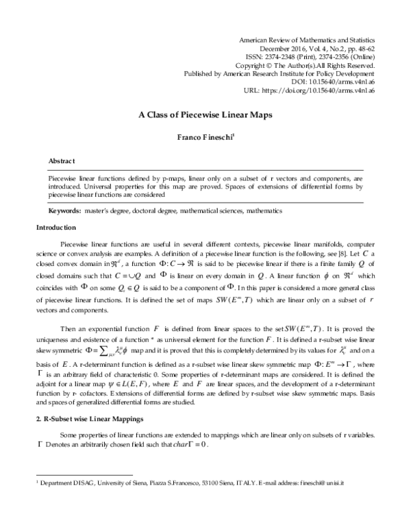 Pdf A Class Of Piecewise Linear Maps