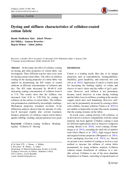 (PDF) Dyeing and stiffness characteristics of cellulose-coated cotton ...
