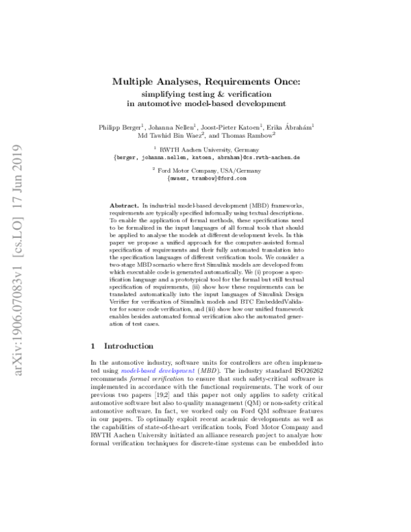 Pdf Multiple Analyses Requirements Once Simplifying Testing And Verification In Automotive