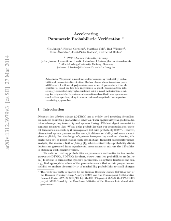 (PDF) Accelerating Parametric Probabilistic Verification | Joost-Pieter Katoen - Academia.edu