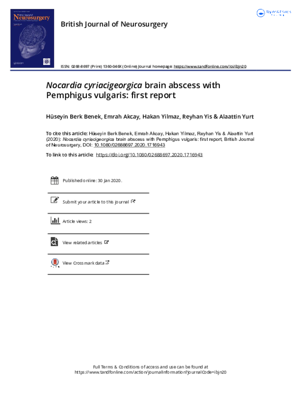 (PDF) Nocardia cyriacigeorgica brain abscess with Pemphigus vulgaris ...