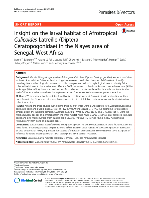 (PDF) Insight on the larval habitat of Afrotropical Culicoides ...