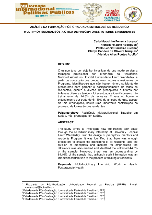 (PDF) Análise Da Formação Pós-Graduada Em Moldes De Residência ...