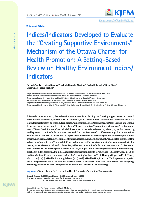 (PDF) Indices/Indicators Developed to Evaluate the “Creating Supportive Environments” Mechanism ...