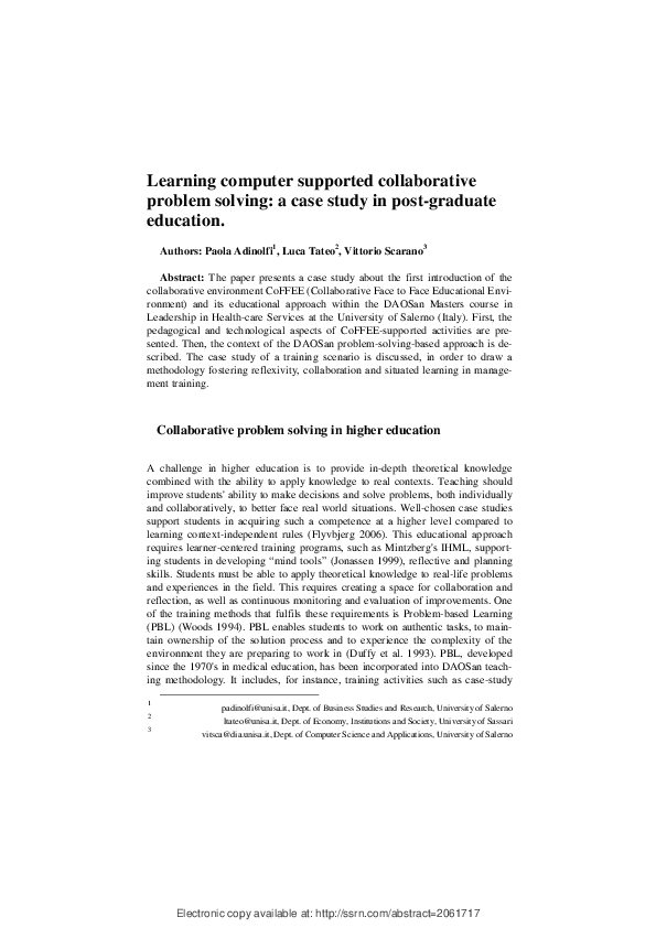 (PDF) Collaborative Problem Solving in Higher Education