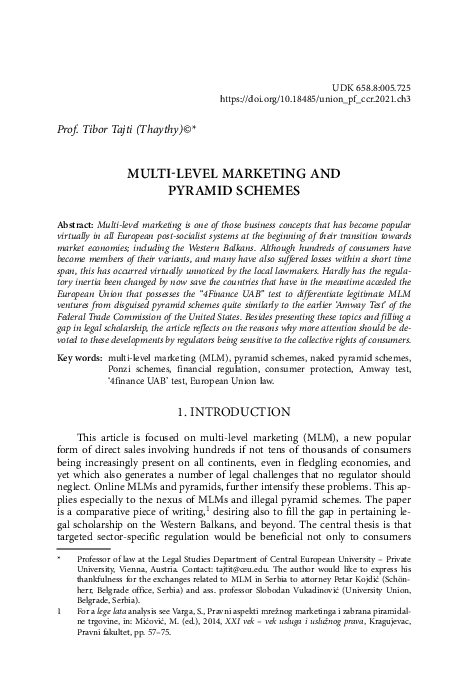 (PDF) Multi-Level Marketing and Pyramid Schemes