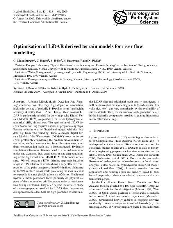 (PDF) Optimisation of LiDAR derived terrain models for river flow modelling