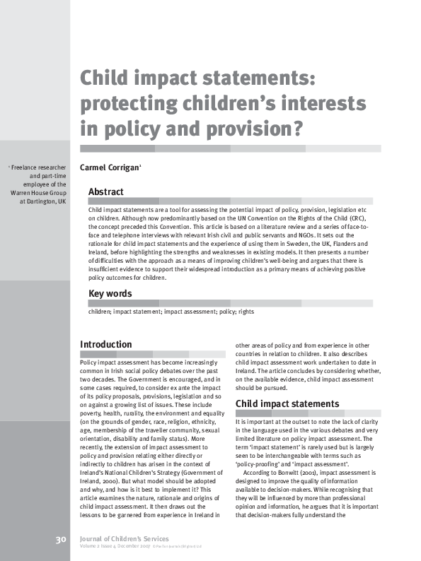 (PDF) Child impact statements: protecting children's interests in ...