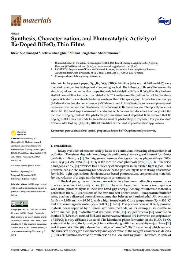 (PDF) Synthesis, Characterization, and Photocatalytic Activity of Ba ...