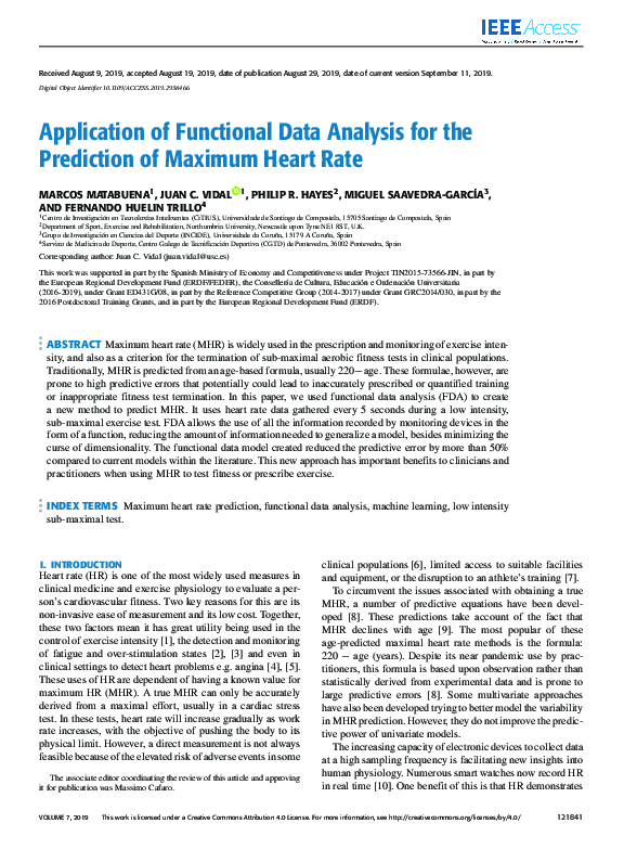 Pdf Application Of Functional Data Analysis For The Prediction Of Maximum Heart Rate Juan