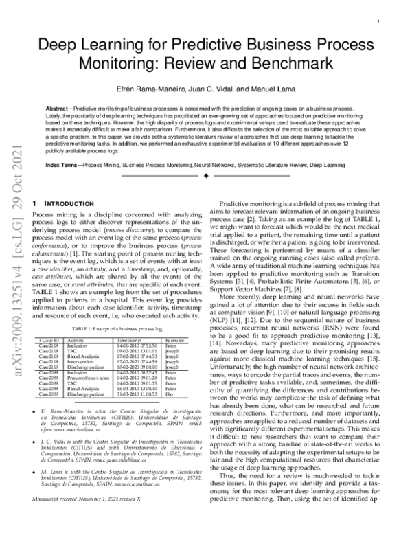 (PDF) Deep Learning for Predictive Business Process Monitoring: Review and Benchmark
