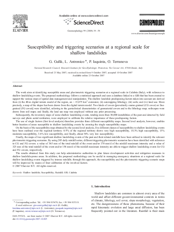 (PDF) Susceptibility and triggering scenarios at a regional scale for shallow landslides ...