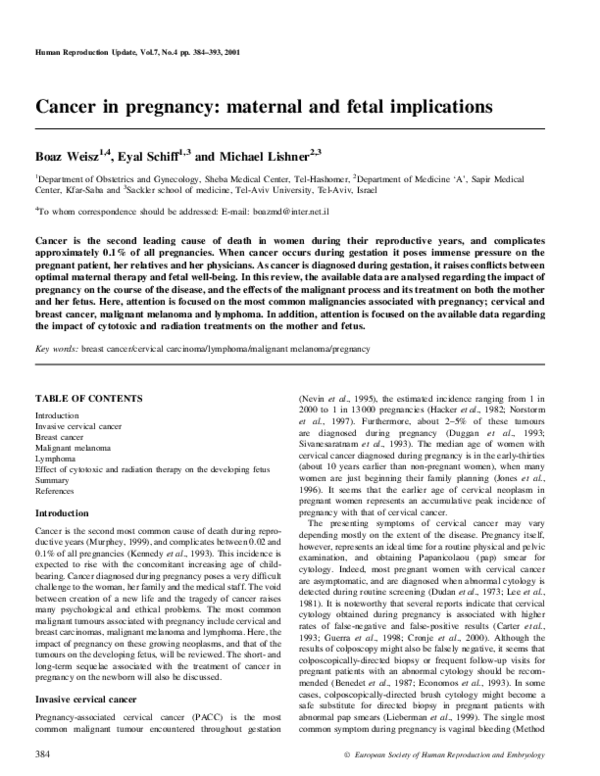 (PDF) Cancer in pregnancy: maternal and fetal implications