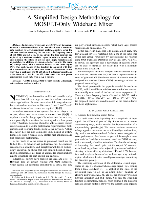 (PDF) A Simplified Design Methodology for MOSFET-Only Wideband Mixer