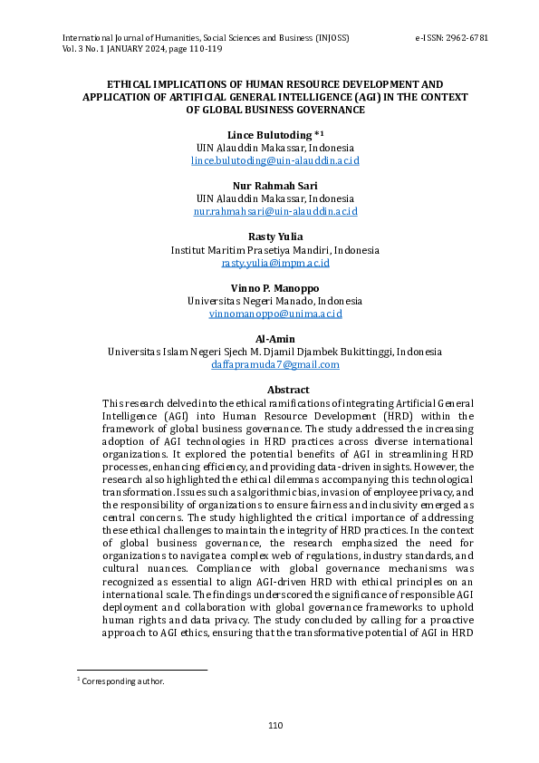 (PDF) ETHICAL IMPLICATIONS OF HUMAN RESOURCE DEVELOPMENT AND APPLICATION OF ARTIFICIAL GENERAL ...