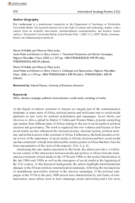 (PDF) Martin N Ndlela and Winston Mano (eds), Social Media and ...