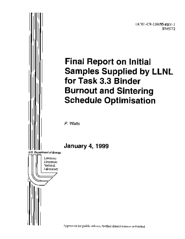 (PDF) Final Report on Initial Samples Supplied by LLNL for Task 3.3 ...