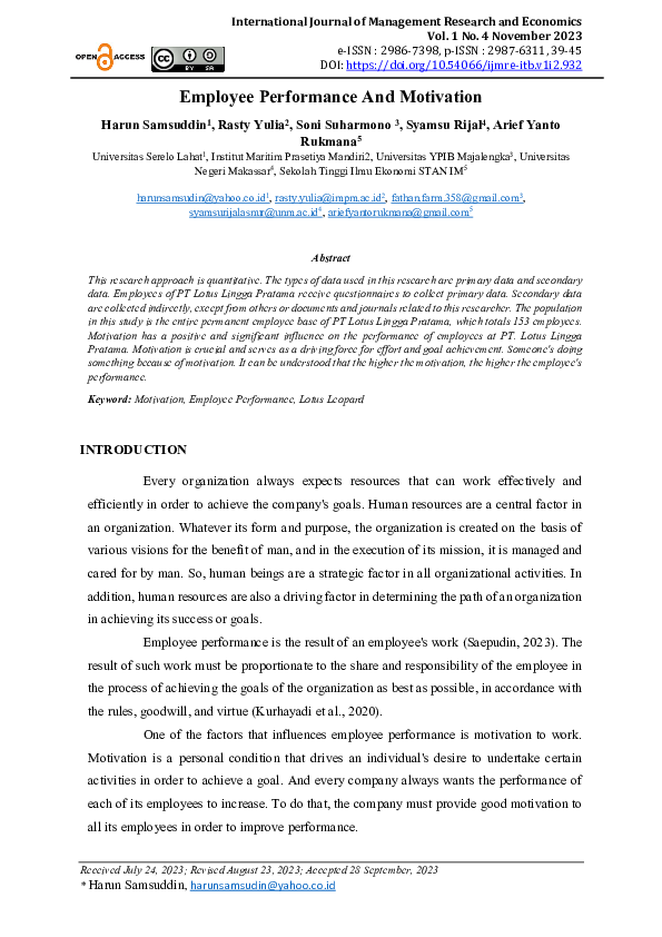 (PDF) Employee Performance And Motivation